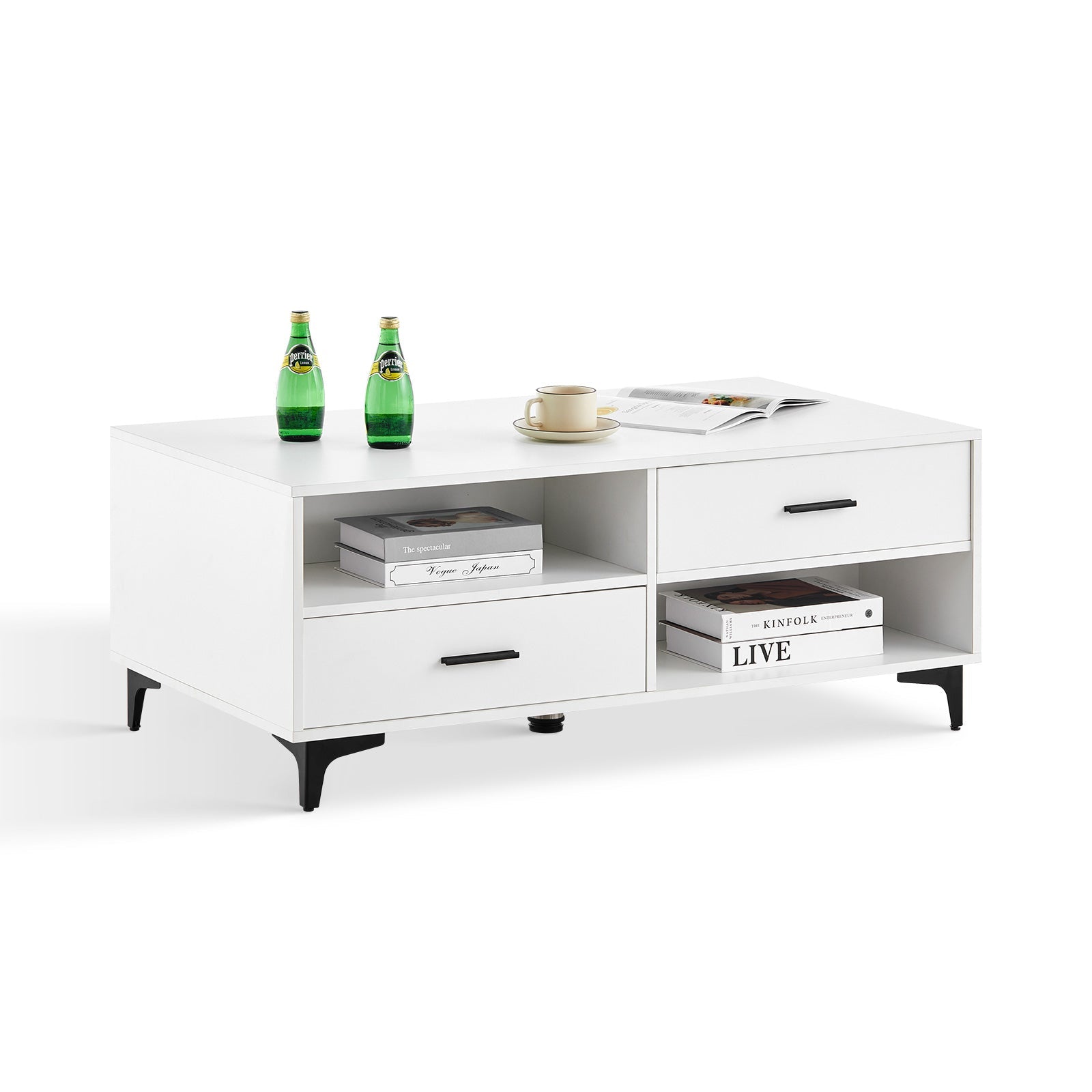 Adamo Modern Coffee Table - Storage Table with Drawers & Open Shelves ...