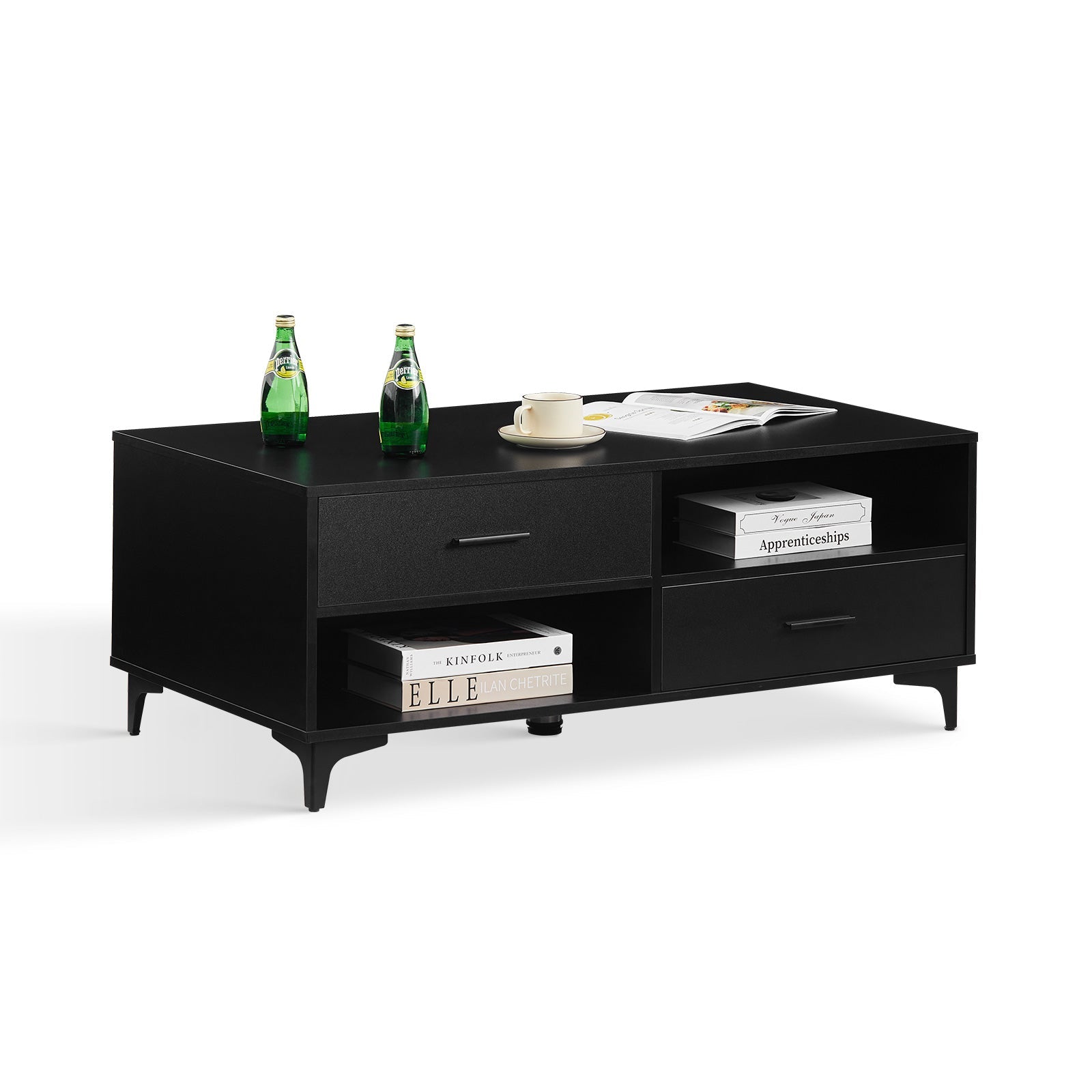 Adamo Modern Coffee Table - Storage Table with Drawers & Open Shelves ...