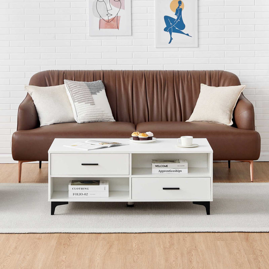 Adamo Modern Coffee Table - Storage Table with Drawers & Open Shelves ...