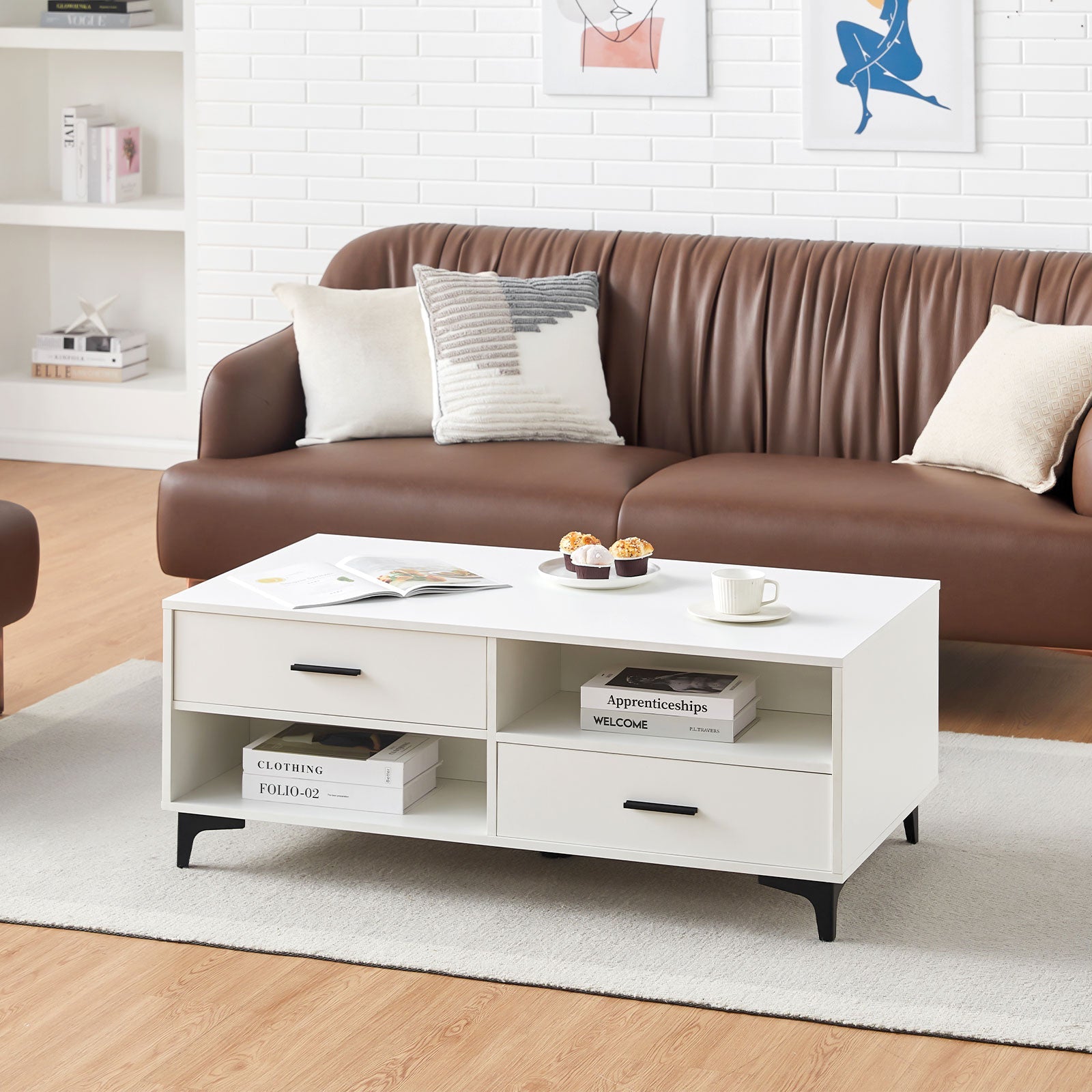 Adamo Modern Coffee Table - Storage Table with Drawers & Open Shelves ...