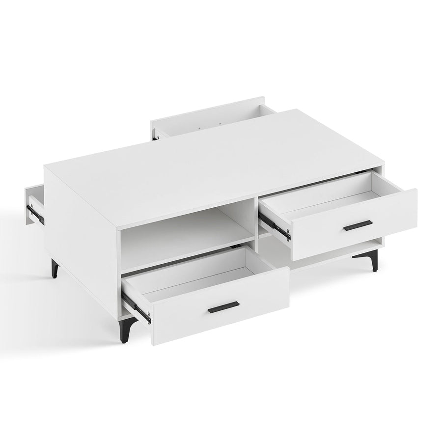 Adamo Modern Coffee Table - Storage Table with Drawers & Open Shelves ...