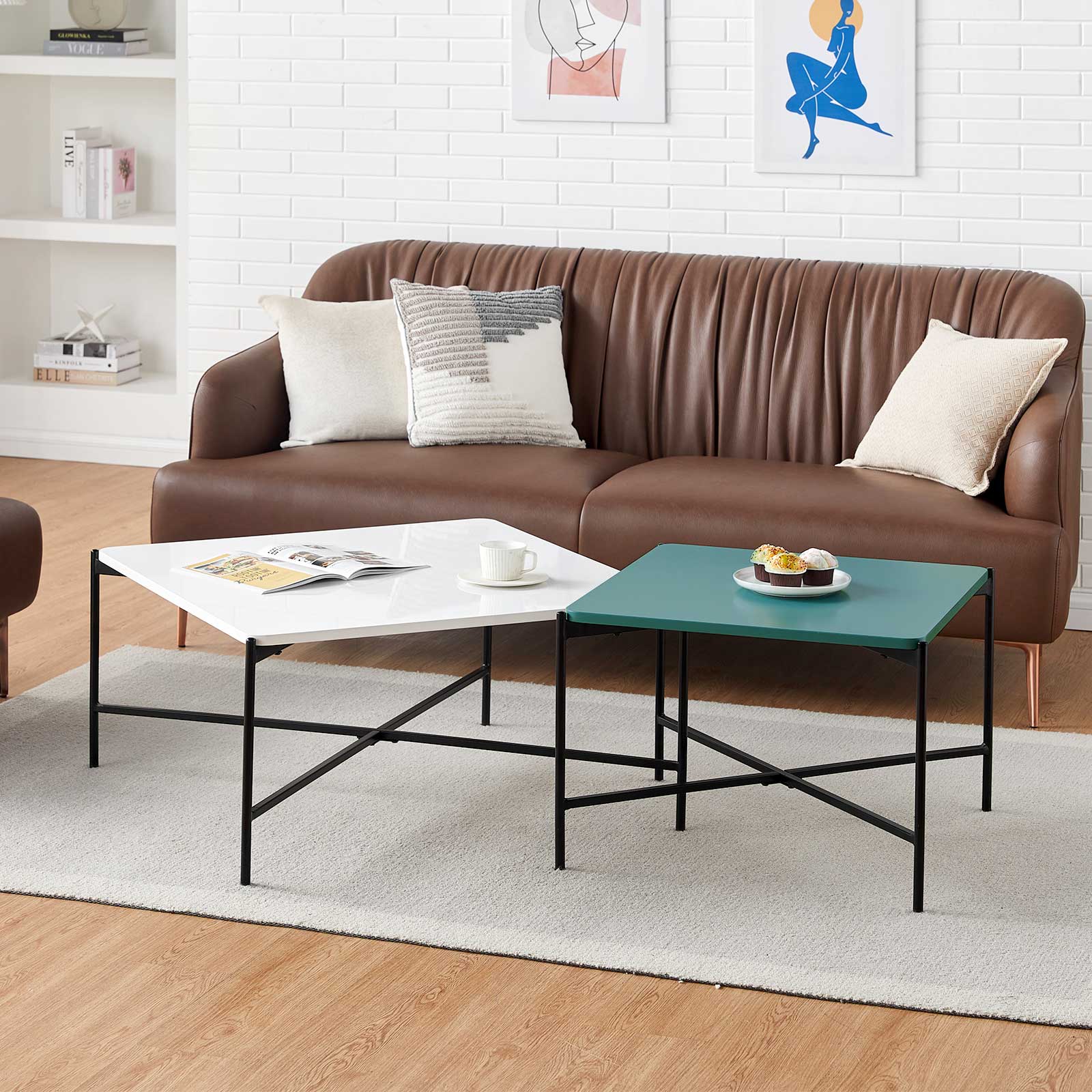 Clipop Square Nesting Coffee Table Set Modern High Gloss 2-Piece Side ...