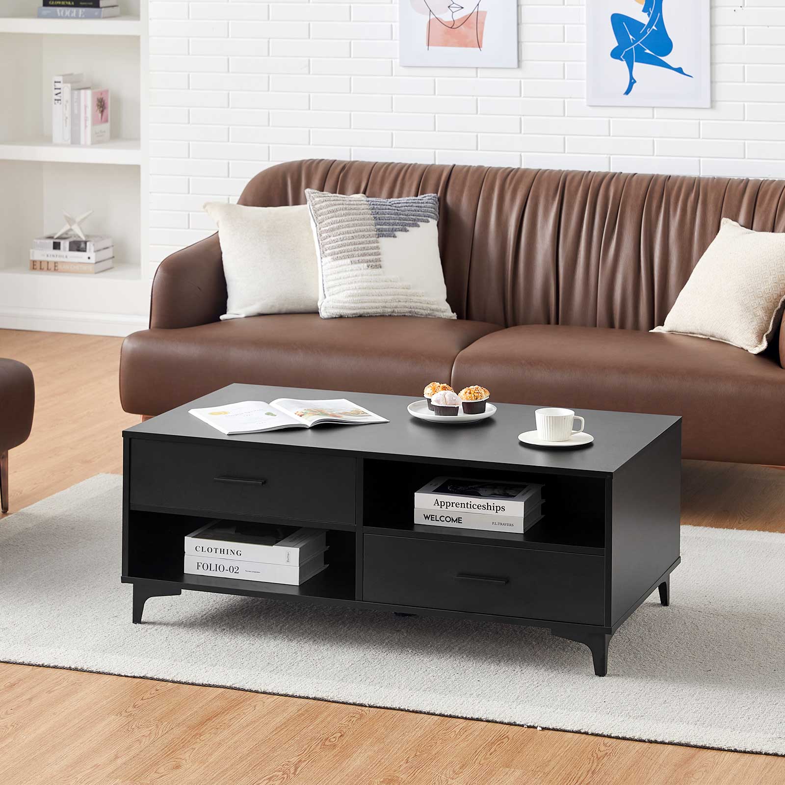 Adamo Modern Coffee Table - Storage Table with Drawers & Open Shelves ...