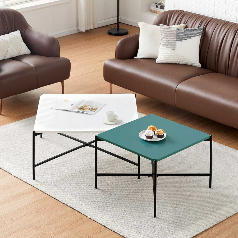 Clipop Square Nesting Coffee Table Set Modern High Gloss 2-Piece Side ...