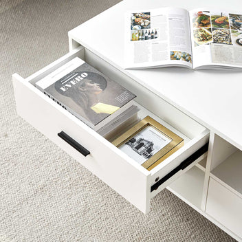 Adamo Modern Coffee Table - Storage Table with Drawers & Open Shelves ...