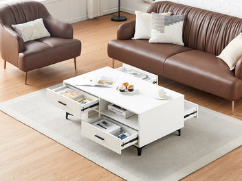 Adamo Modern Coffee Table - Storage Table with Drawers & Open Shelves ...