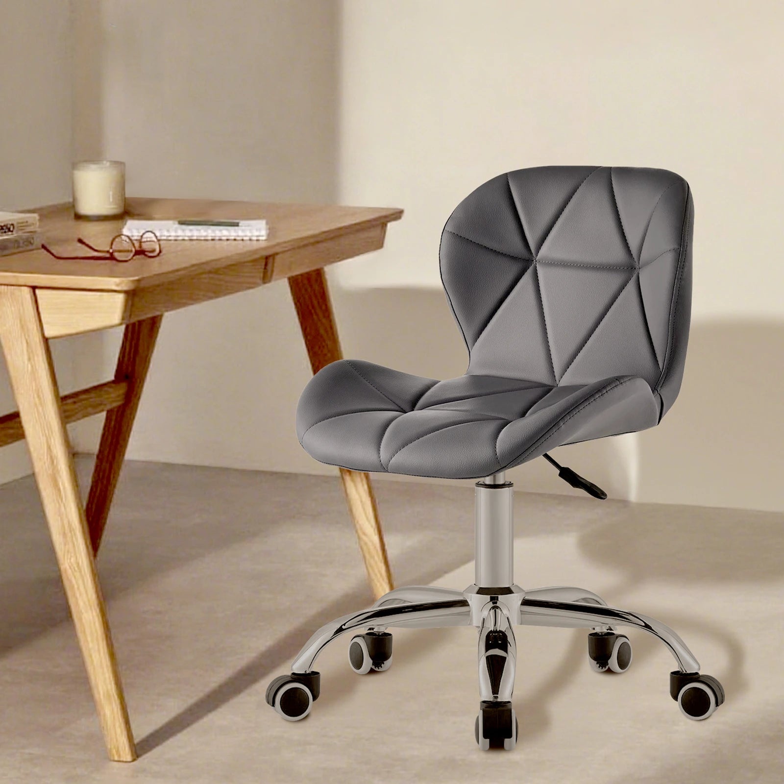 Grey Adjustable Swivel Office Chairs with Wheels Chrome Legs | CLIPOP ...