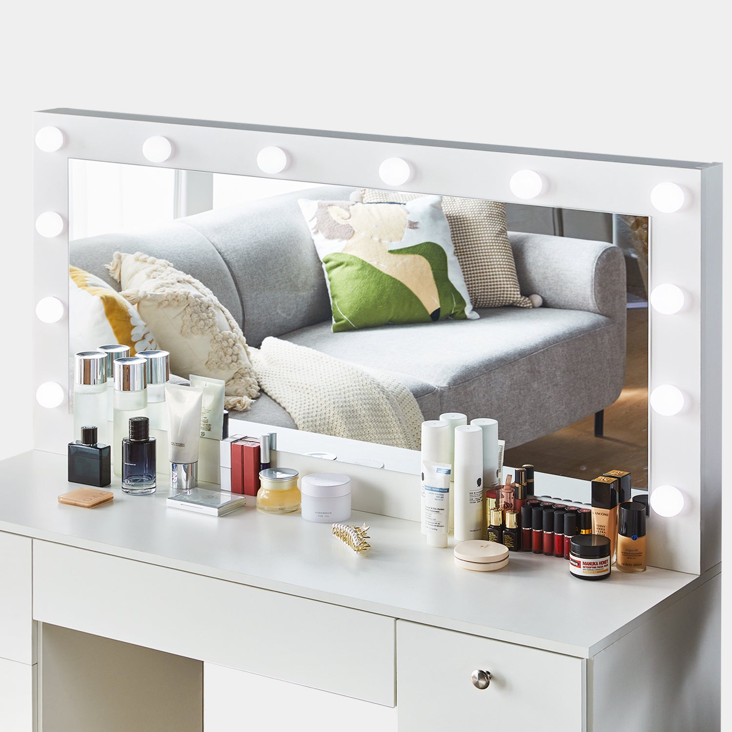 Clipop Hollywood White Dressing Table 3 Colours LED Light Big Desktop ...