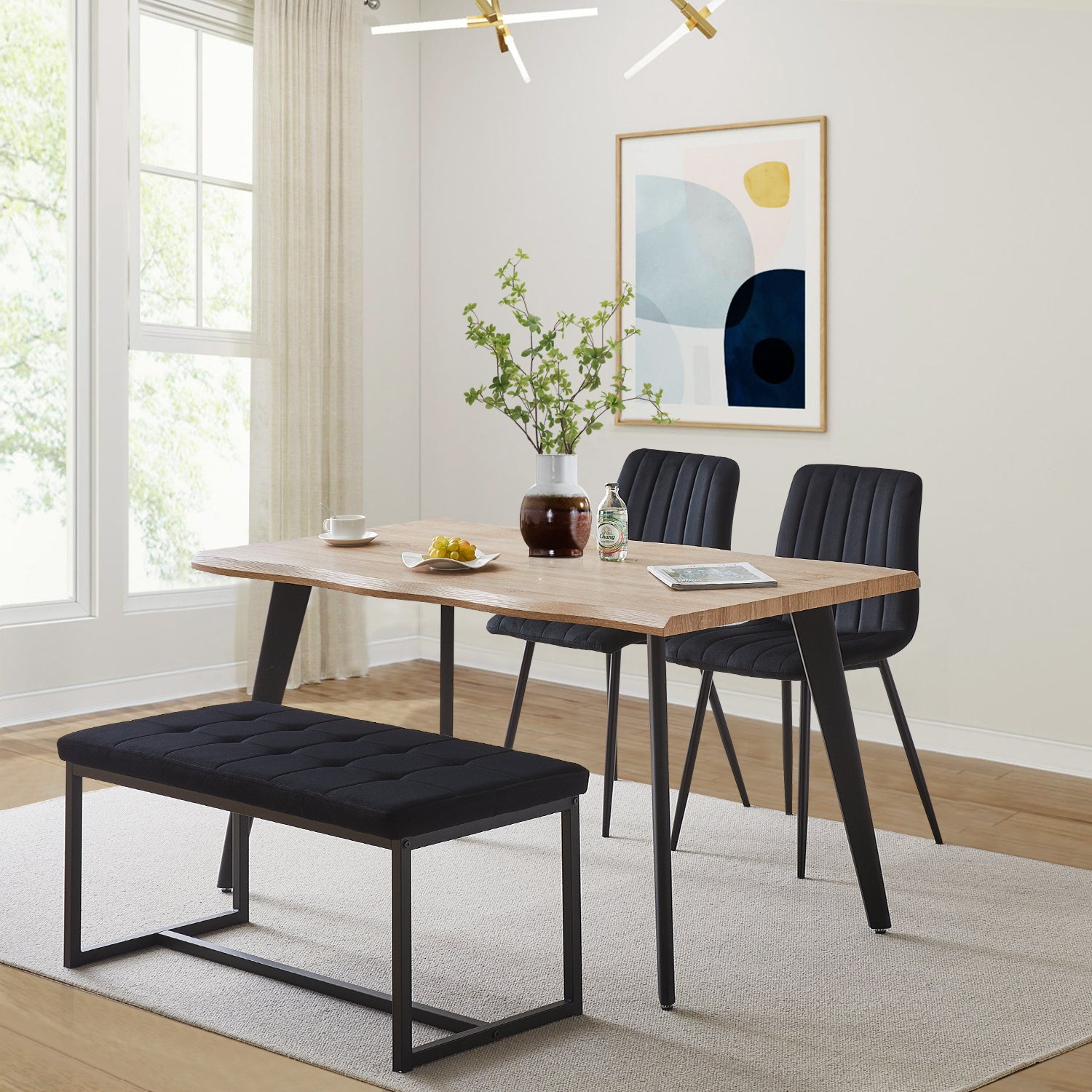 Modern Upholstered Velvet Black Iron Legs Dining Bench Bedroom Bench Clipop Furniture