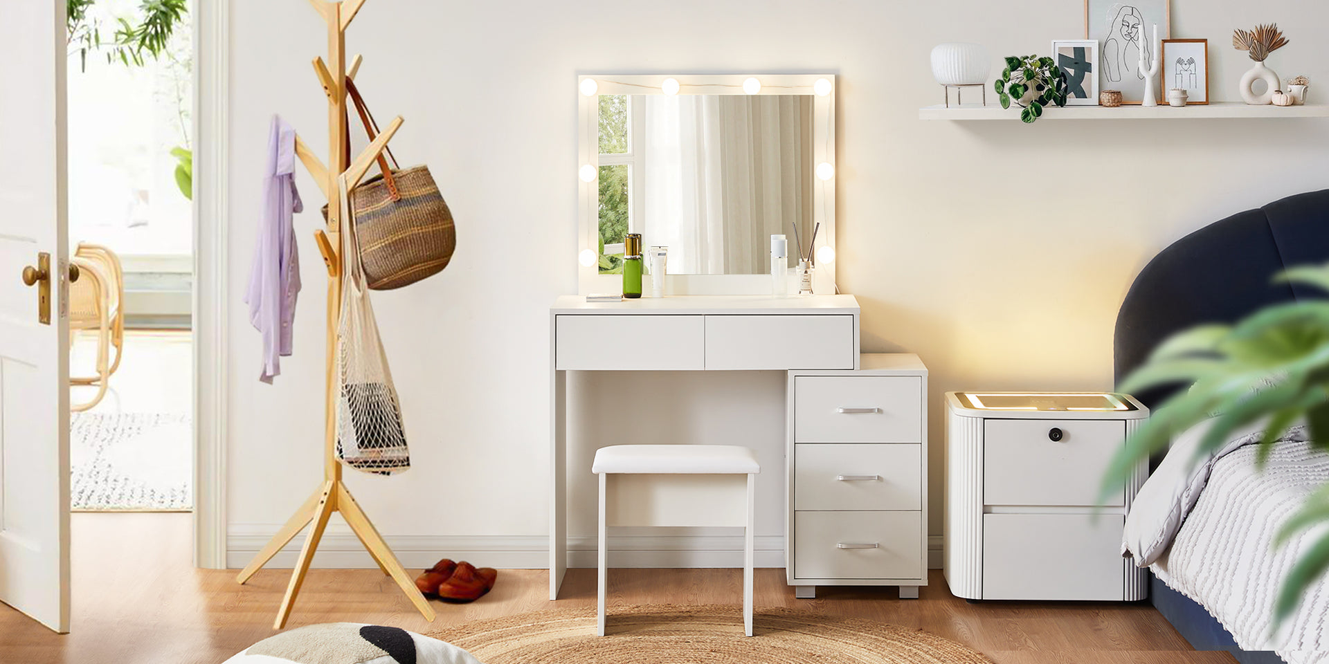 CLIPOP White Dressing Table Set with LED Lights Mirror and Large ...