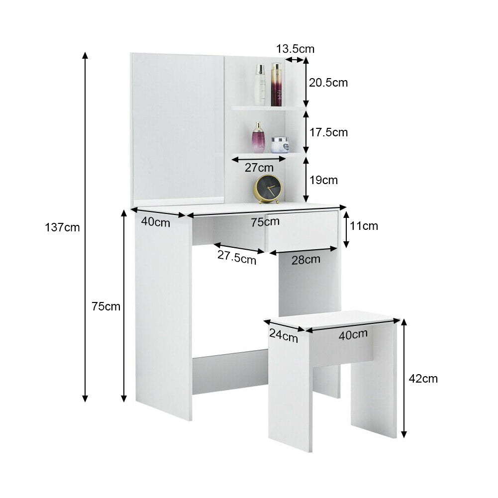 CLIPOP Small Dressing Table with Stool White Bedroom Vanity Briana ...