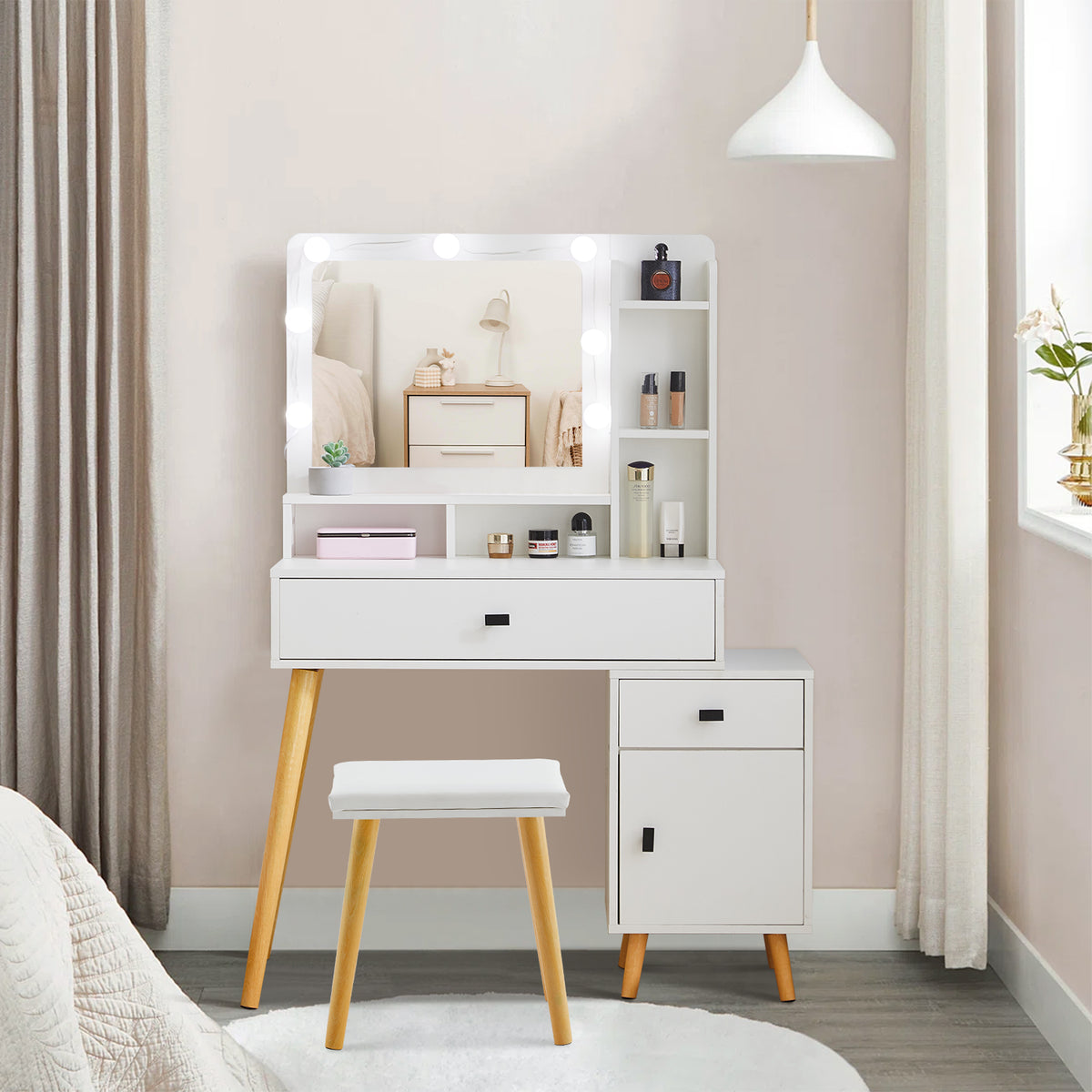 Clipop Hollywood White Dressing Table 3 Colors LED Light Big Desktop ...